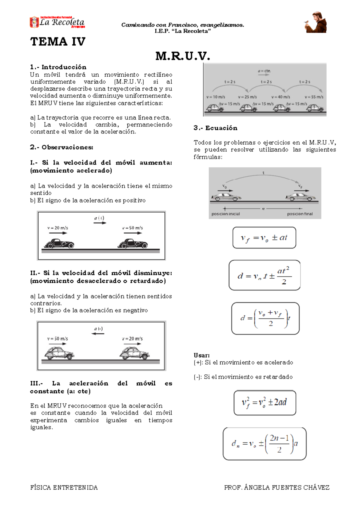 TEMA IV MRUV - MRV SIMPLE PARA PRACTICAR - I.E. “La Recoleta” TEMA IV M ...