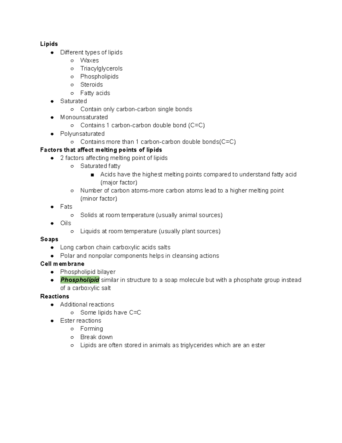 Chem136 lipids notes - Lipids Different types of lipids Waxes ...