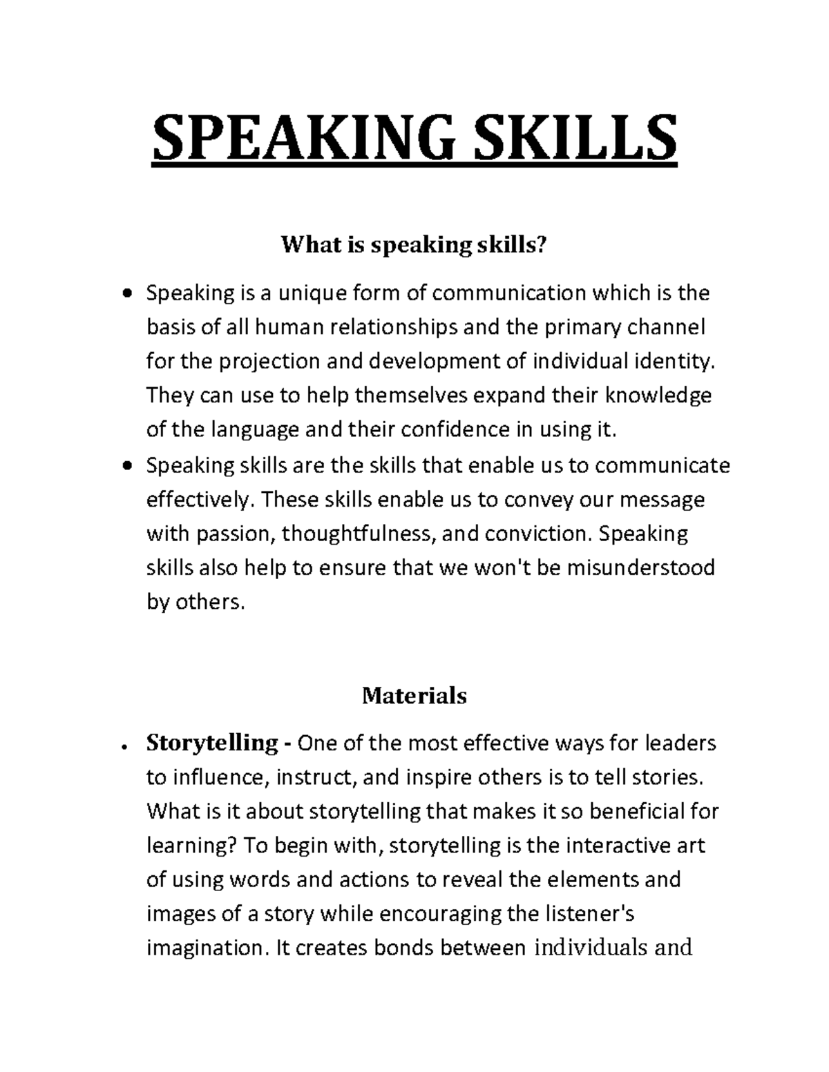 Speaking Skills SPEAKING SKILLS What Is Speaking Skills Speaking Is