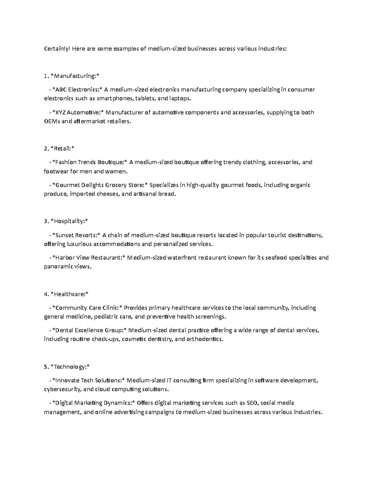 Industries - Certainly! Here are some examples of medium-sized ...