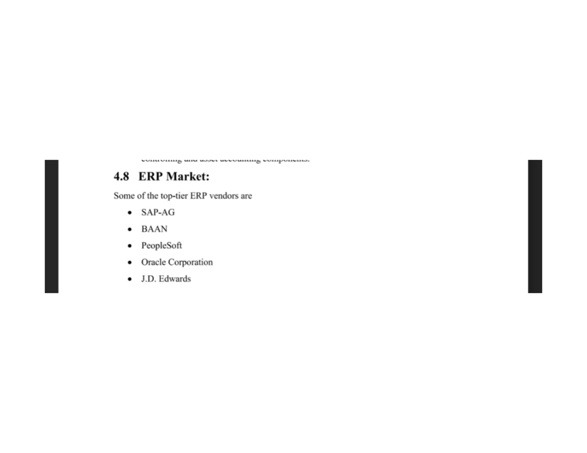 ERP market - Explanation of the top-tier ERP vendors like: SAP-AG, BAAN ...