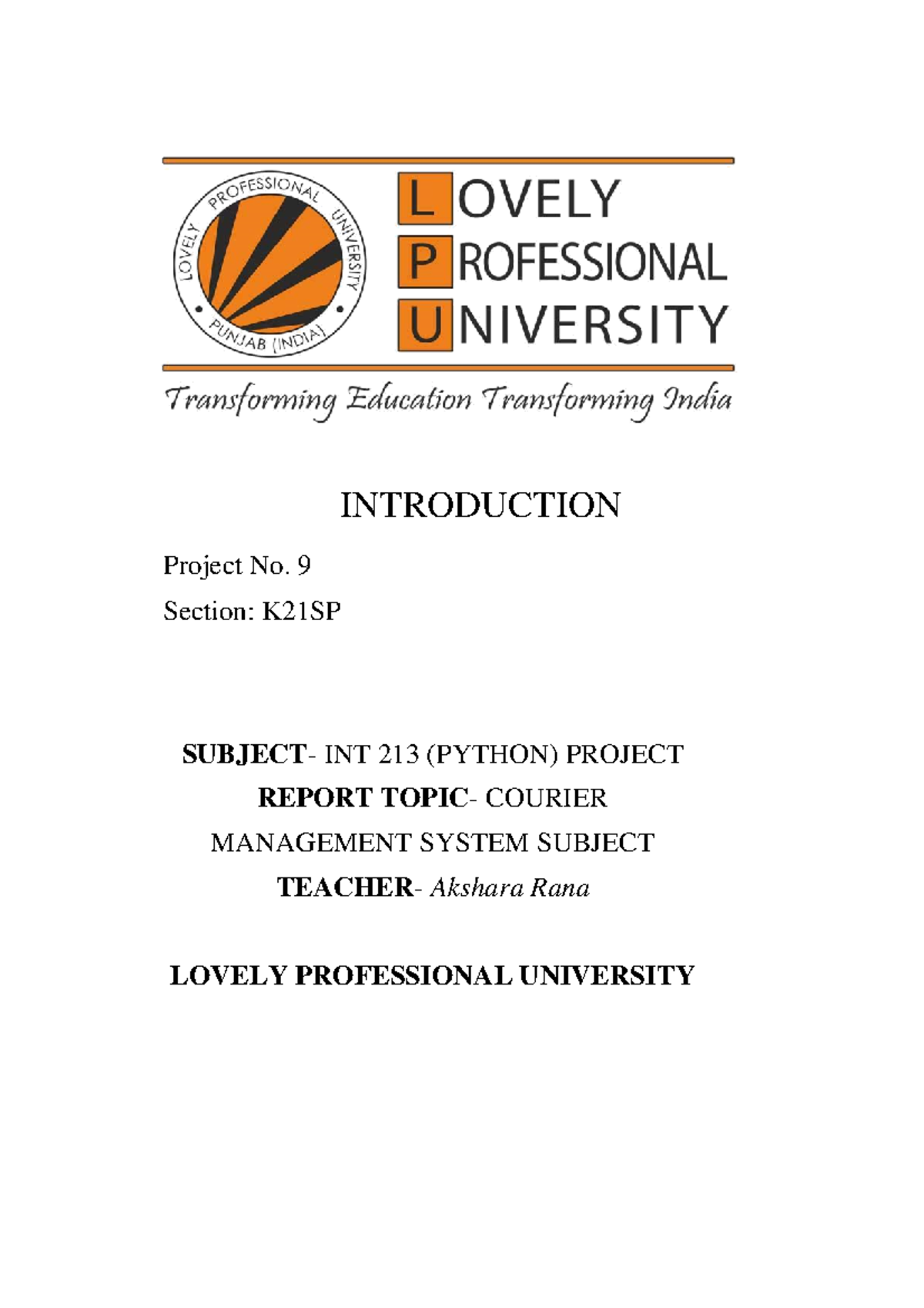 Mini Py Project Introduction Project No 9 Section K21sp Subject Int 213 Python Project
