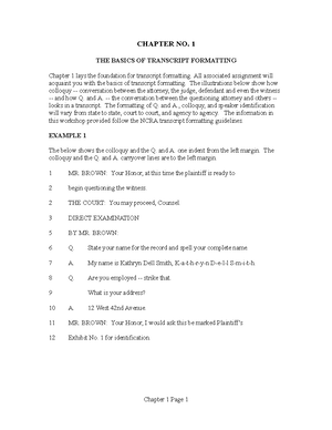 Chapter 1 The Basics of Transcript Formatting - CHAPTER NO. 1 THE BASICS OF TRANSCRIPT ...