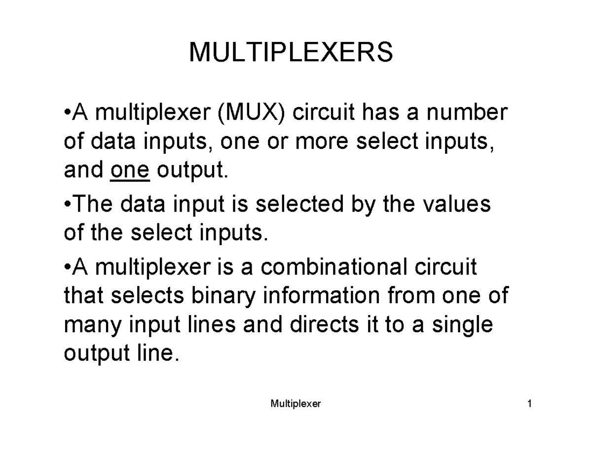 LCT4 Multiplexers - System level design of digital logic circuits using ...