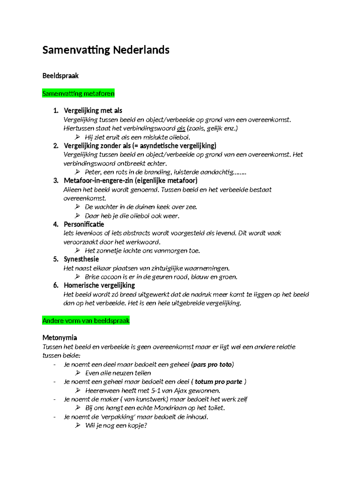 Nederlands stijlfiguren - Samenvatting Nederlands Beeldspraak ...