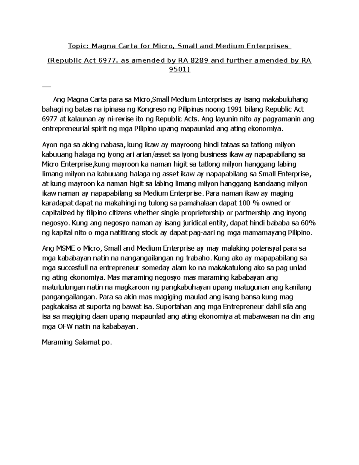 3. Magna Carta for MSMEs - Topic: Magna Carta for Micro, Small and ...