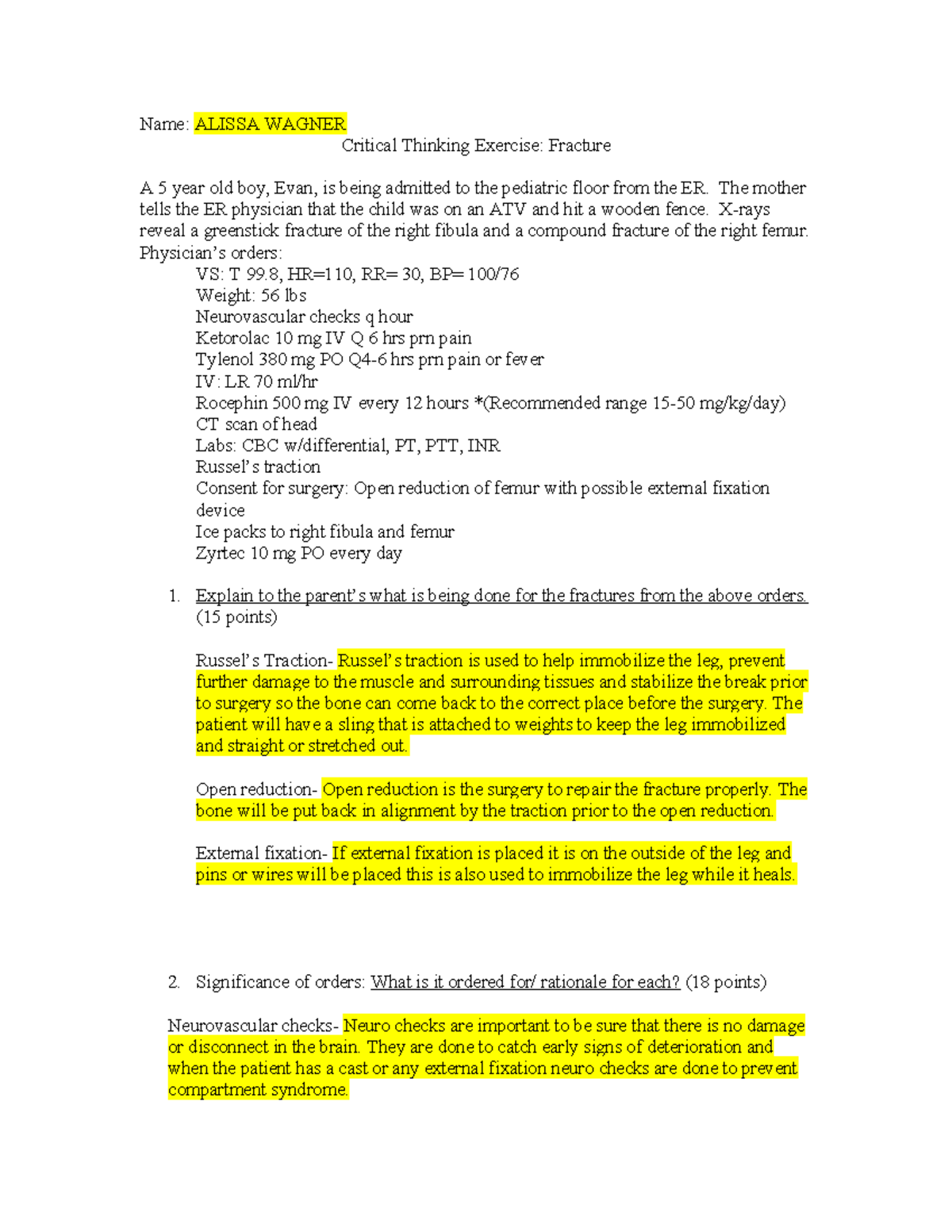 Critical Thinking Fracture 2023 - Name: ALISSA WAGNER Critical Thinking ...