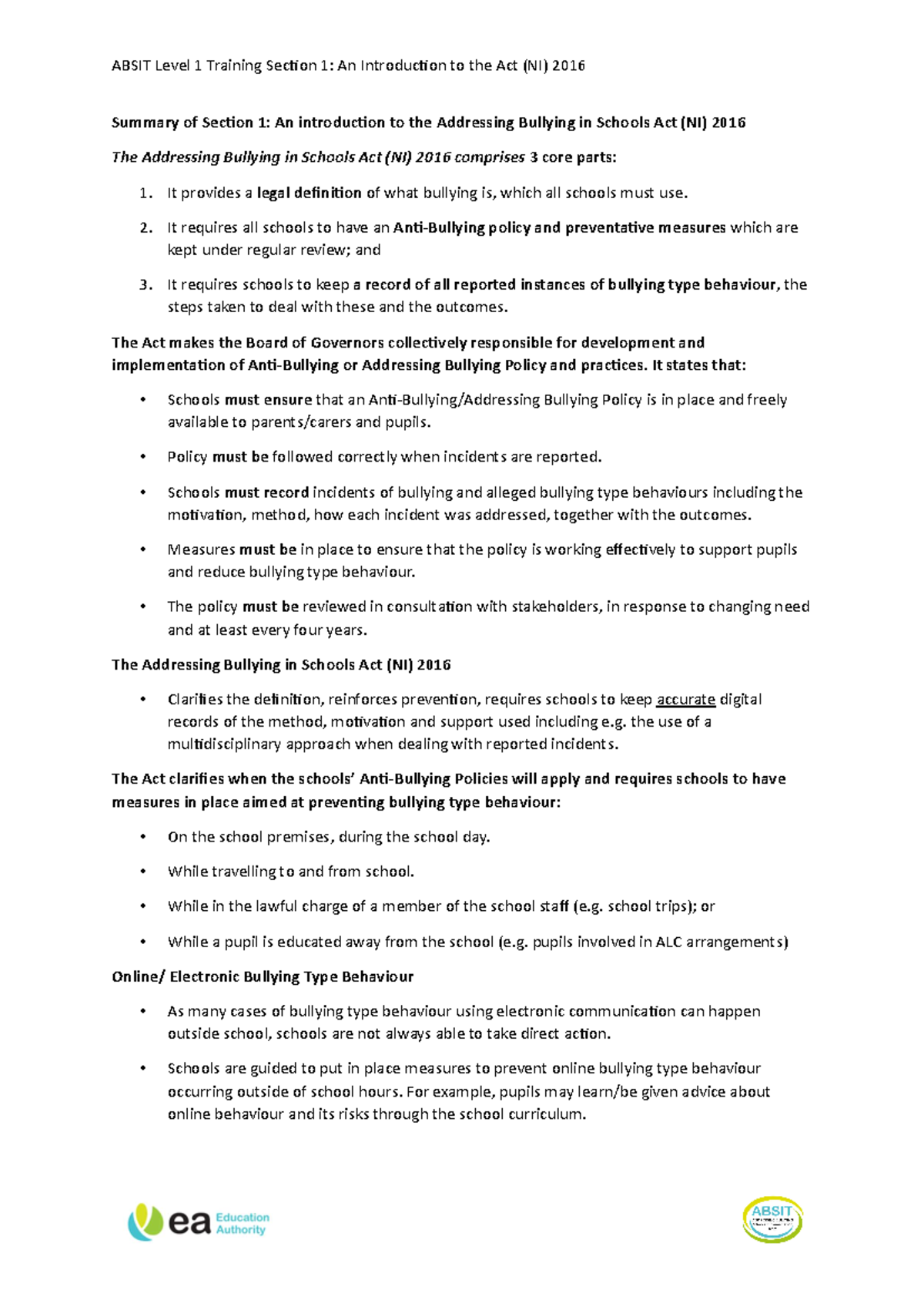 Absit Level 1 Training Section 1 Summary - ABSIT Level 1 Training ...