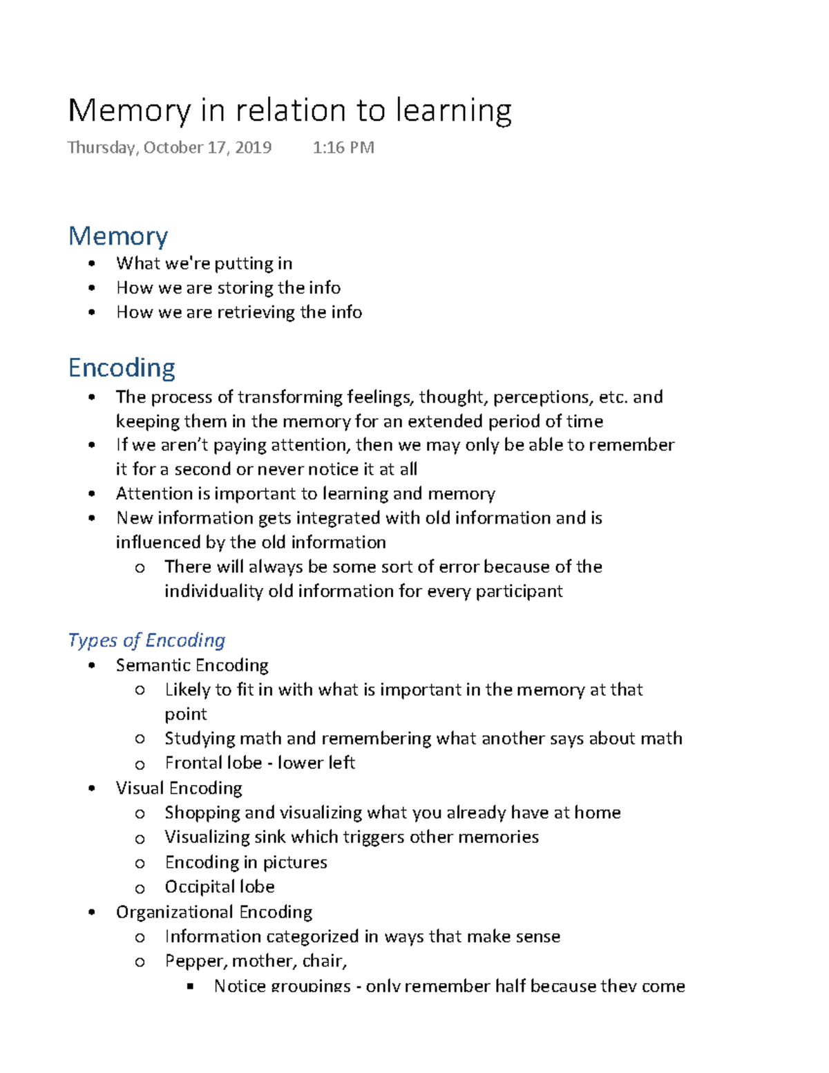 Memory in relation to learning - Warning: TT: undefined function: 32 Memory What we're putting ...