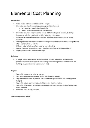 Lecture 7 - Elemental Cost Planning - Elemental Cost Planning ...