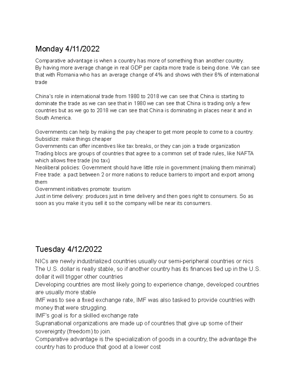 Unit 7 ap human notes - Monday 4/11/ Comparative advantage is when a ...