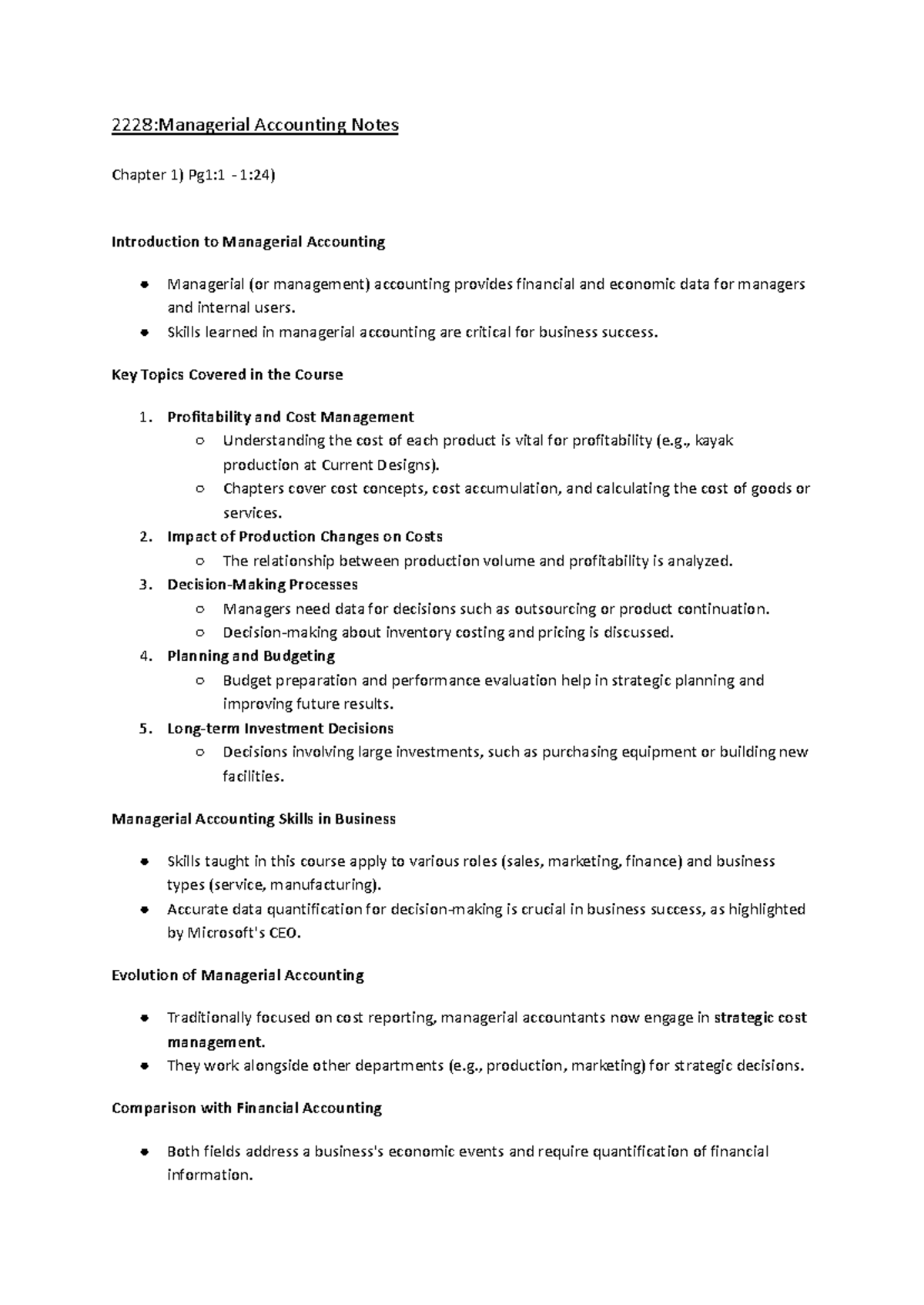 MOS 2228) Text Book Notes - 2228:Managerial Accounting Notes Chapter 1 ...