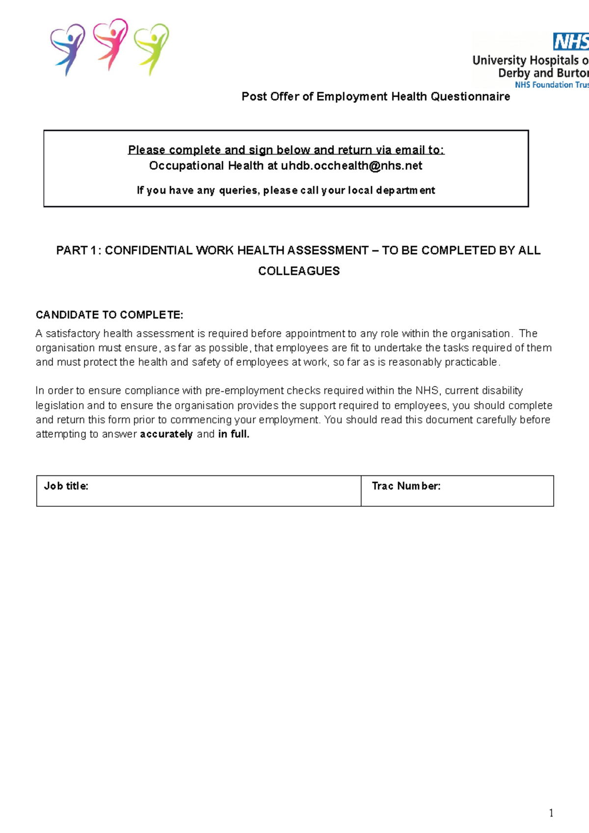 Pre-Employment Health Questionnaire 2022 - Please complete and sign ...