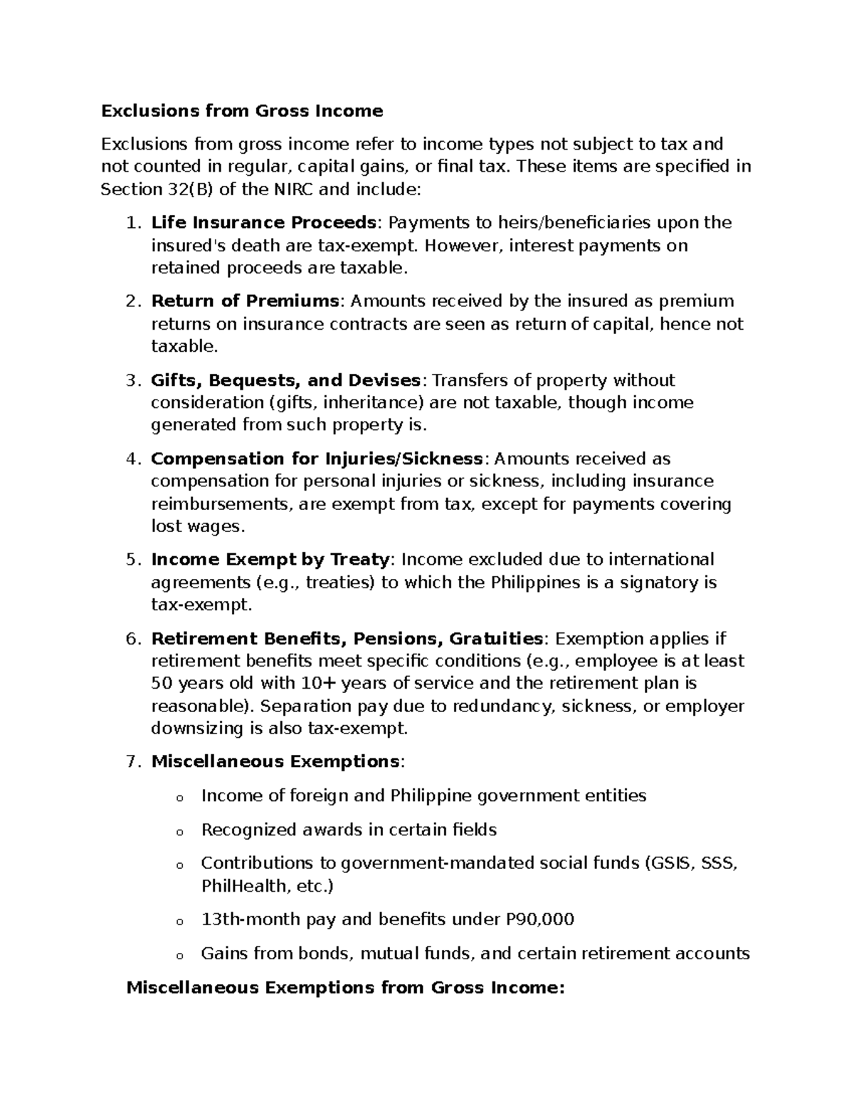 EXCLUSIONS FROM GROSS INCOM - Exclusions from Gross Income Exclusions ...