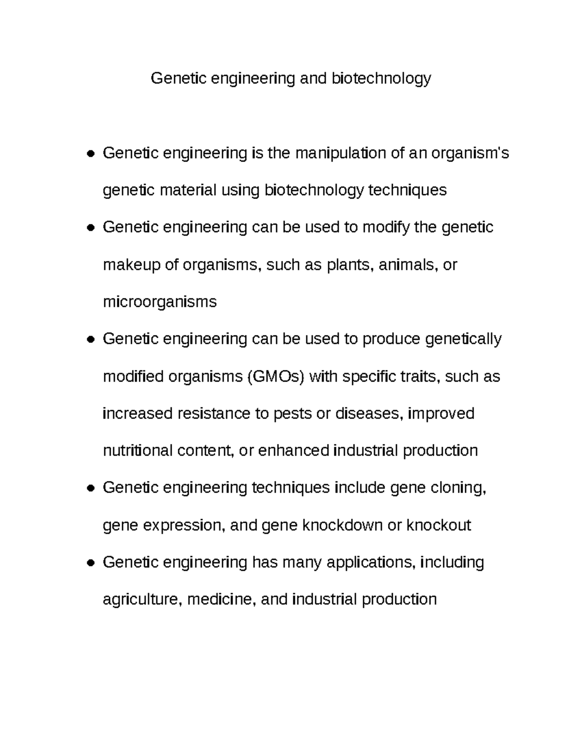 Genetic engineering and biotechnology - Google Docs - Genetic ...