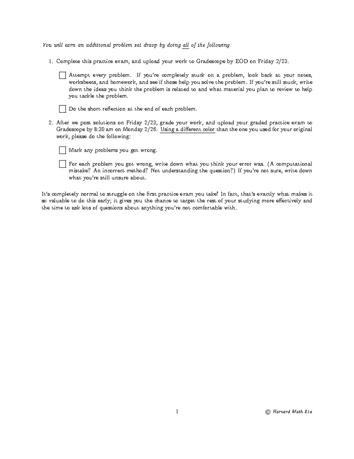 Midterm I practice 1 - You will earn an additional problem set draop by doing all of the ...