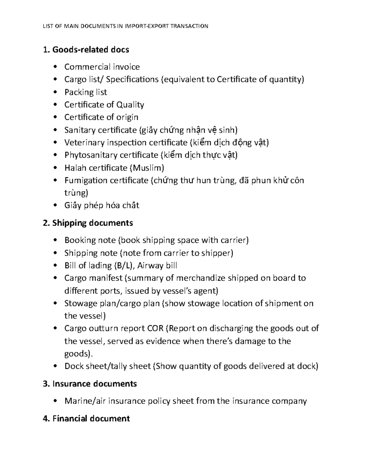 Import Export document names - LIST OF MAIN DOCUMENTS IN IMPORT-EXPORT ...