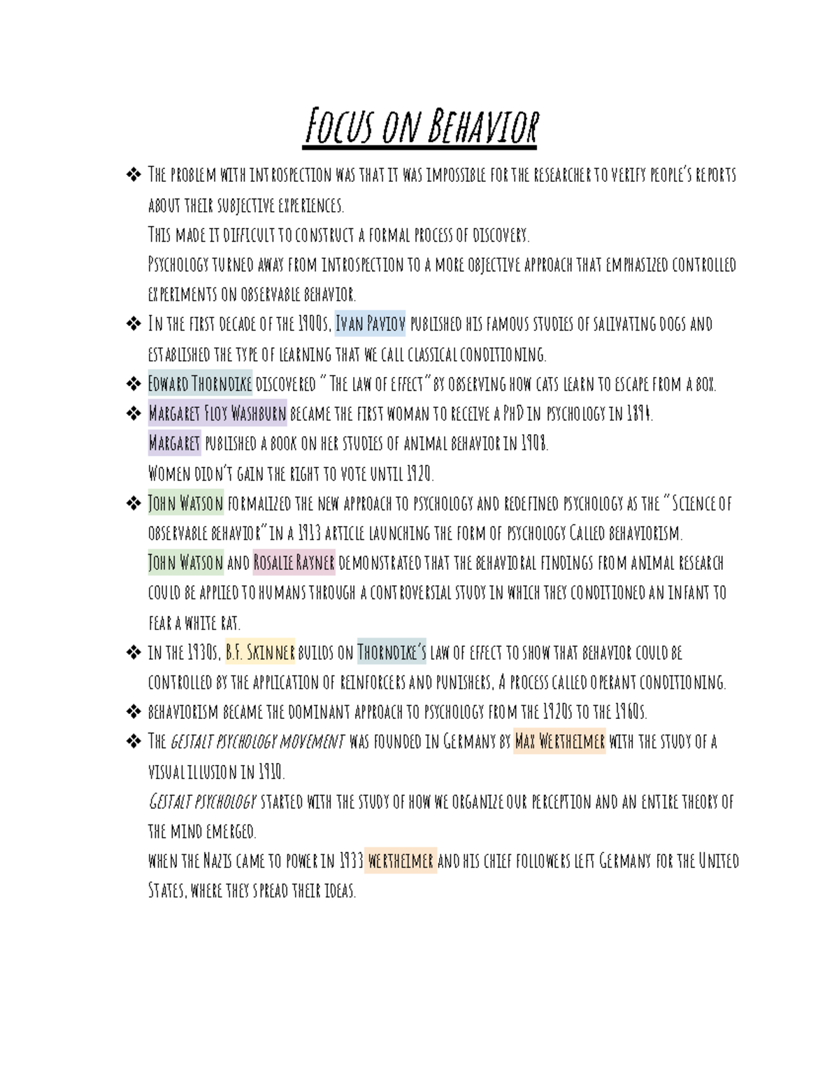 Focus on Behavior - Part of Psychological Timeline - Focus on Behavior ...