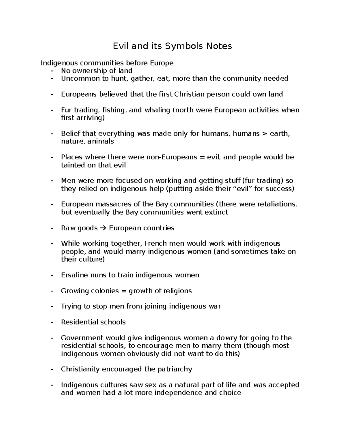 Evil and its Symbols Notes - Evil and its Symbols Notes Indigenous ...