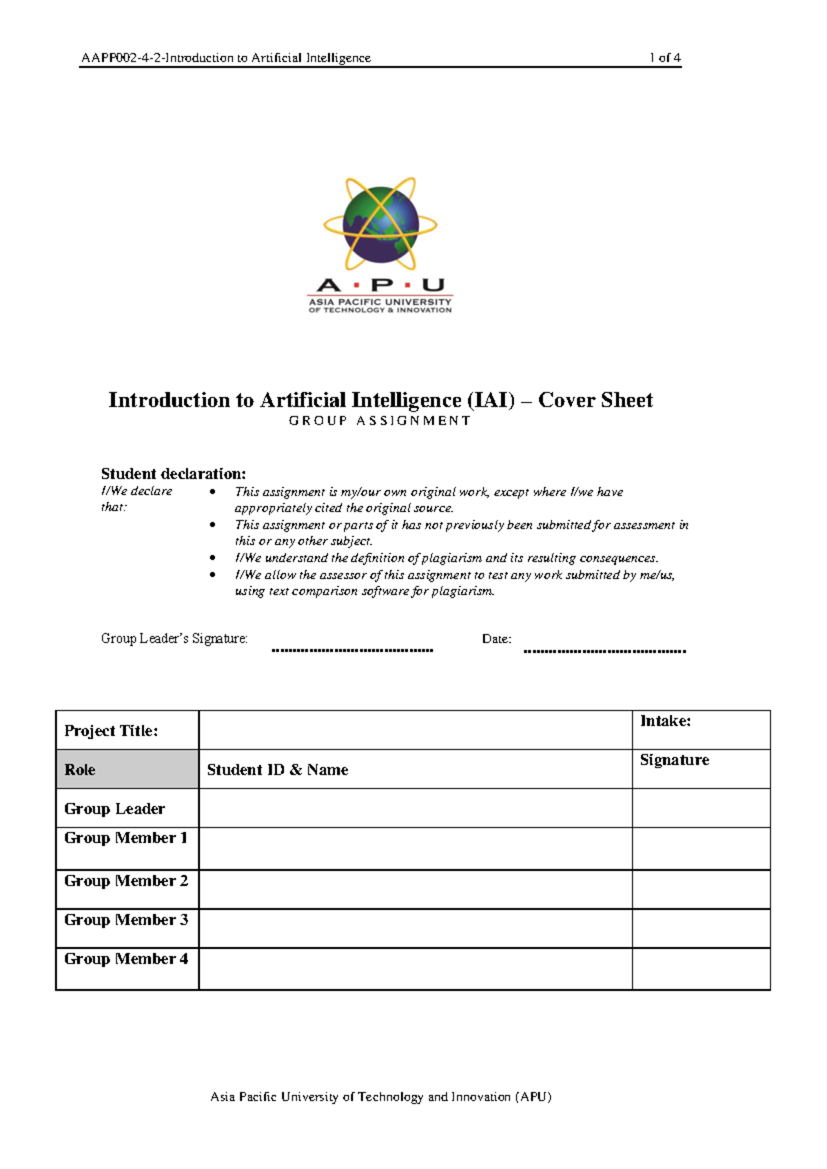 Assignment Question AAPP002-4-2-IAI 042024 - Introduction to Artificial Intelligence (IAI ...