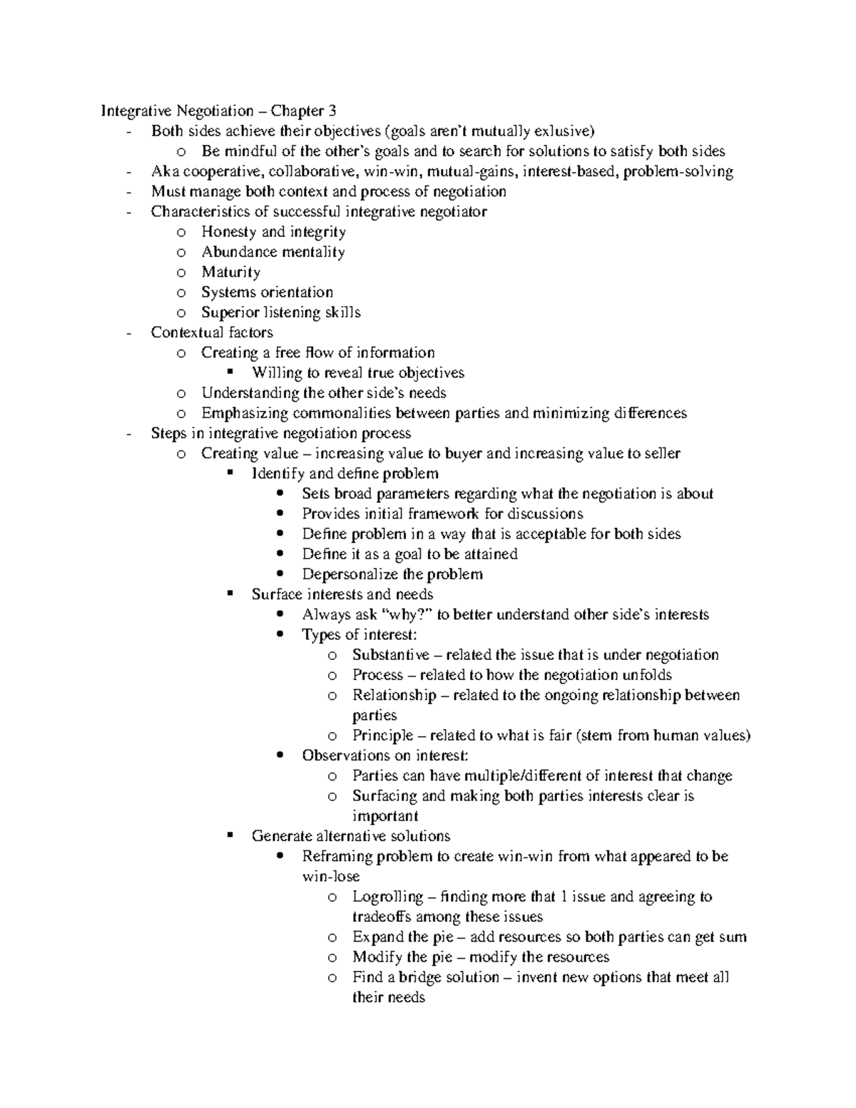 Integrative Negotiation - Chapter 3 - Studocu