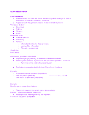 Lecture 9 26- EDUC 102E - Professor Wiley - What is the purpose of the ...