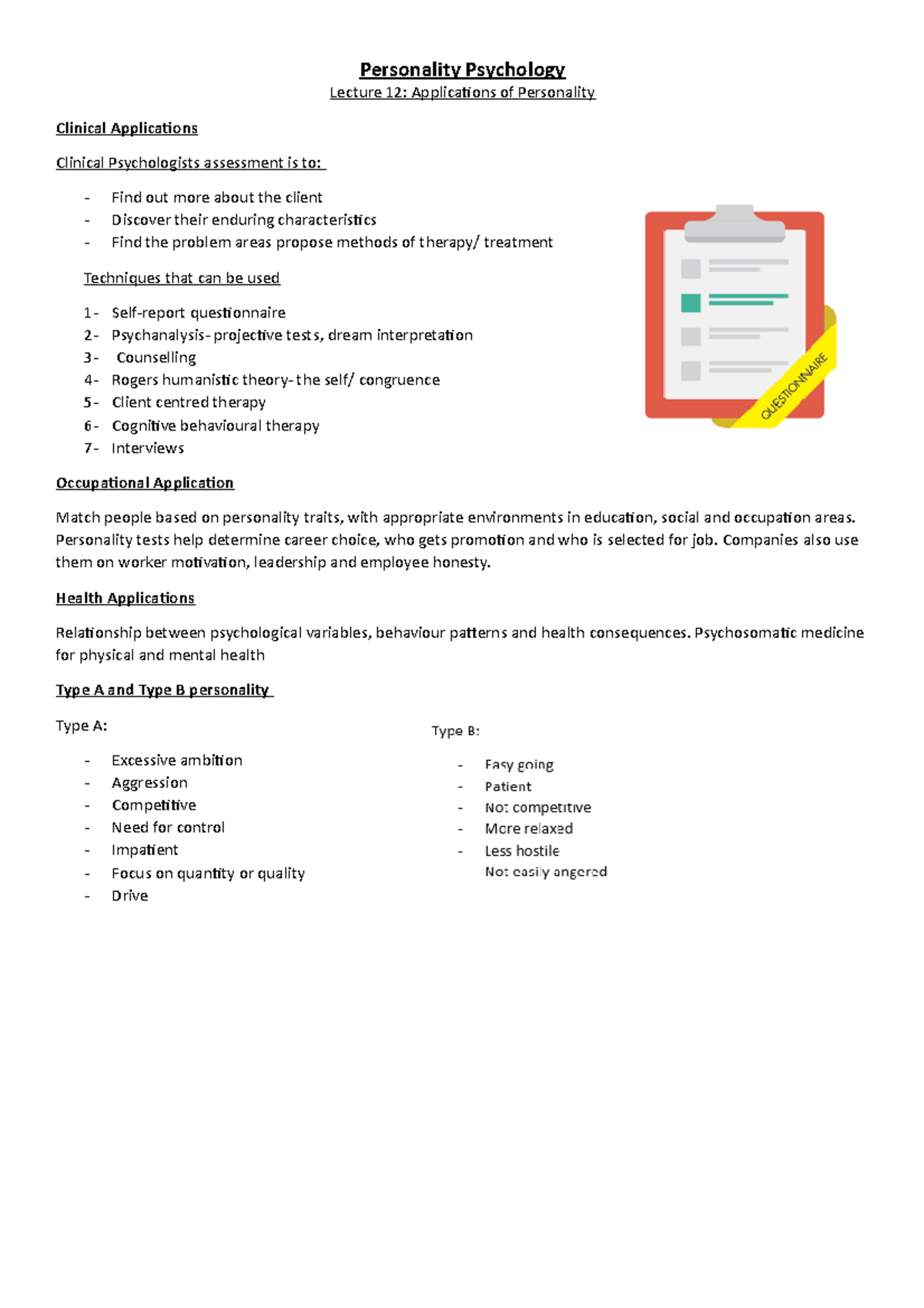 Lecture 12 - Personality Psychology Lecture 12: Applications of ...