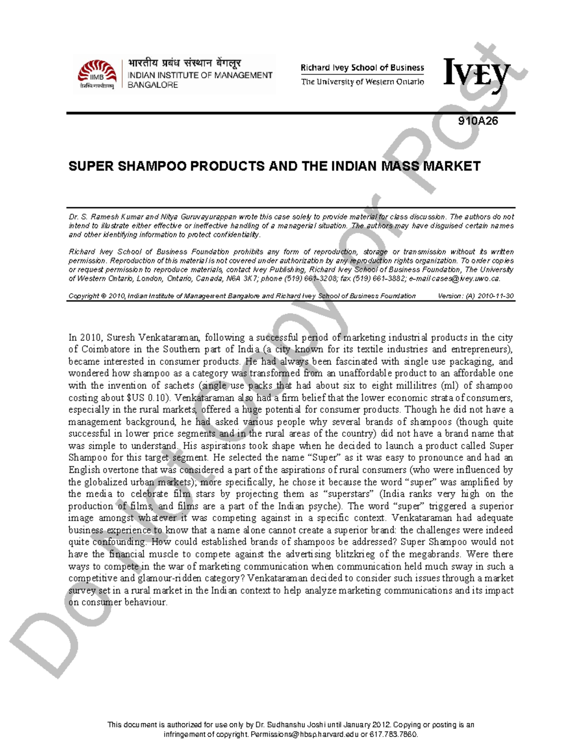 Super shampoo products and the indian mass market - Do Not Copy or Post ...