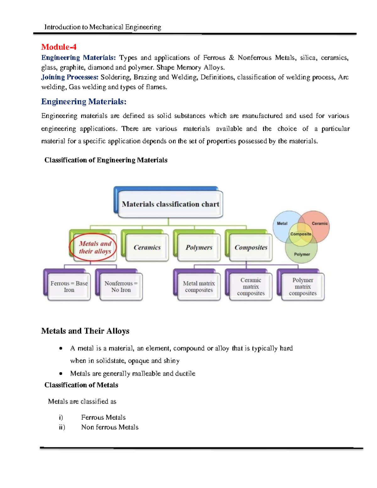 IME- Module 4-Notes - Notes - Module- 4 Engineering Materials: Types ...