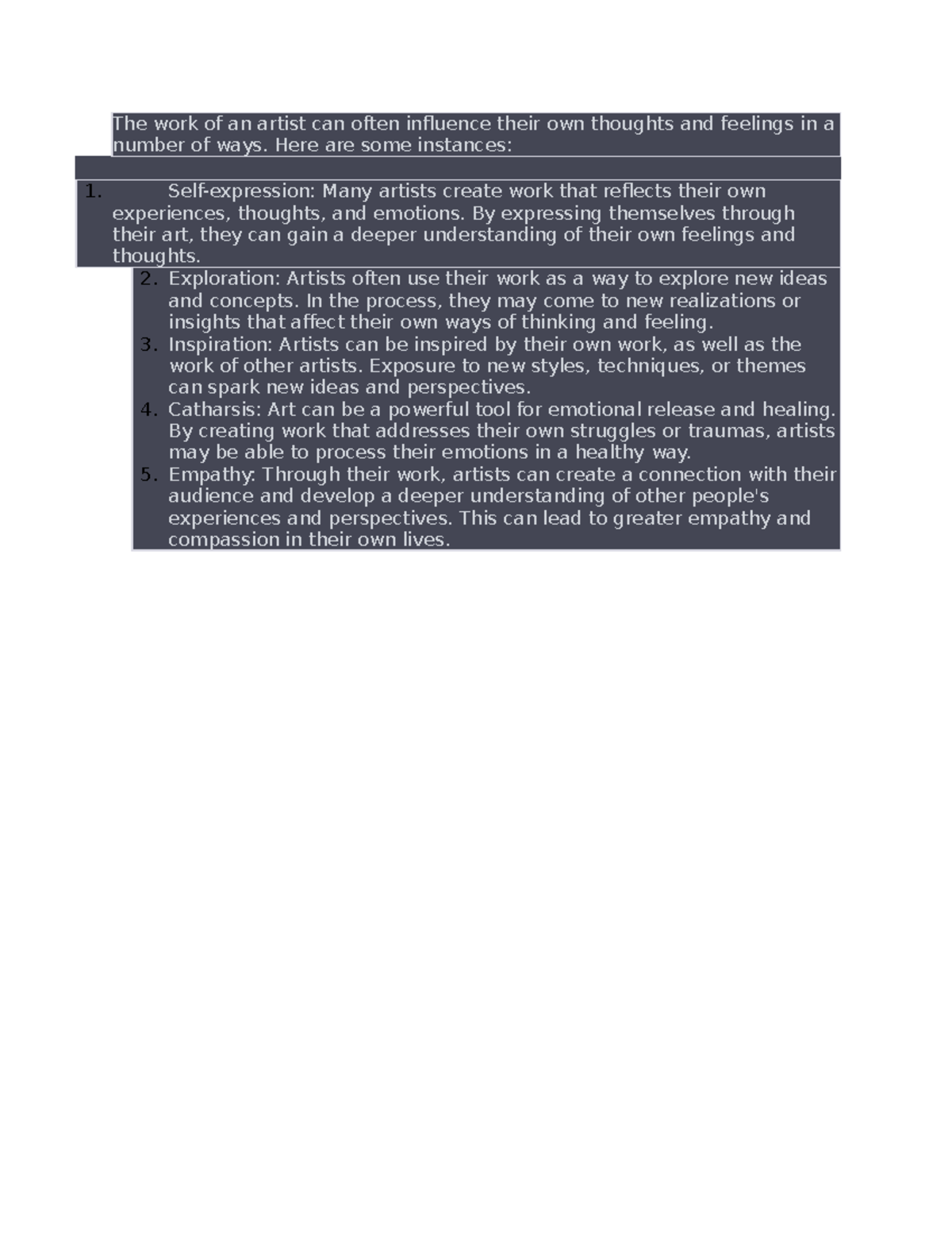 Arts and humanities - kgufrtuktoupikipkk - The work of an artist can ...