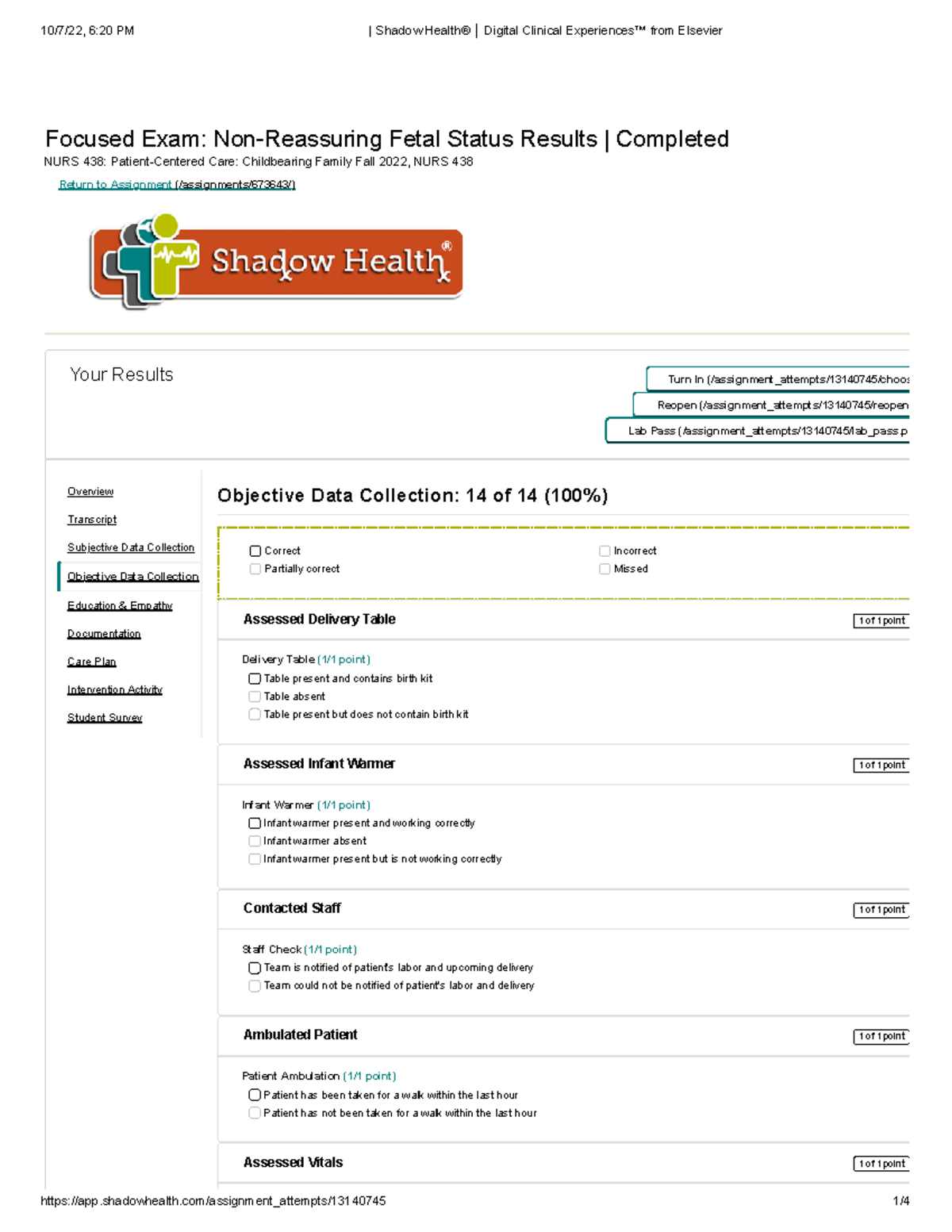 Shadow Health Non-Reassuring Fetal Status Objective Data - Focused Exam: Non-Reassuring Fetal ...