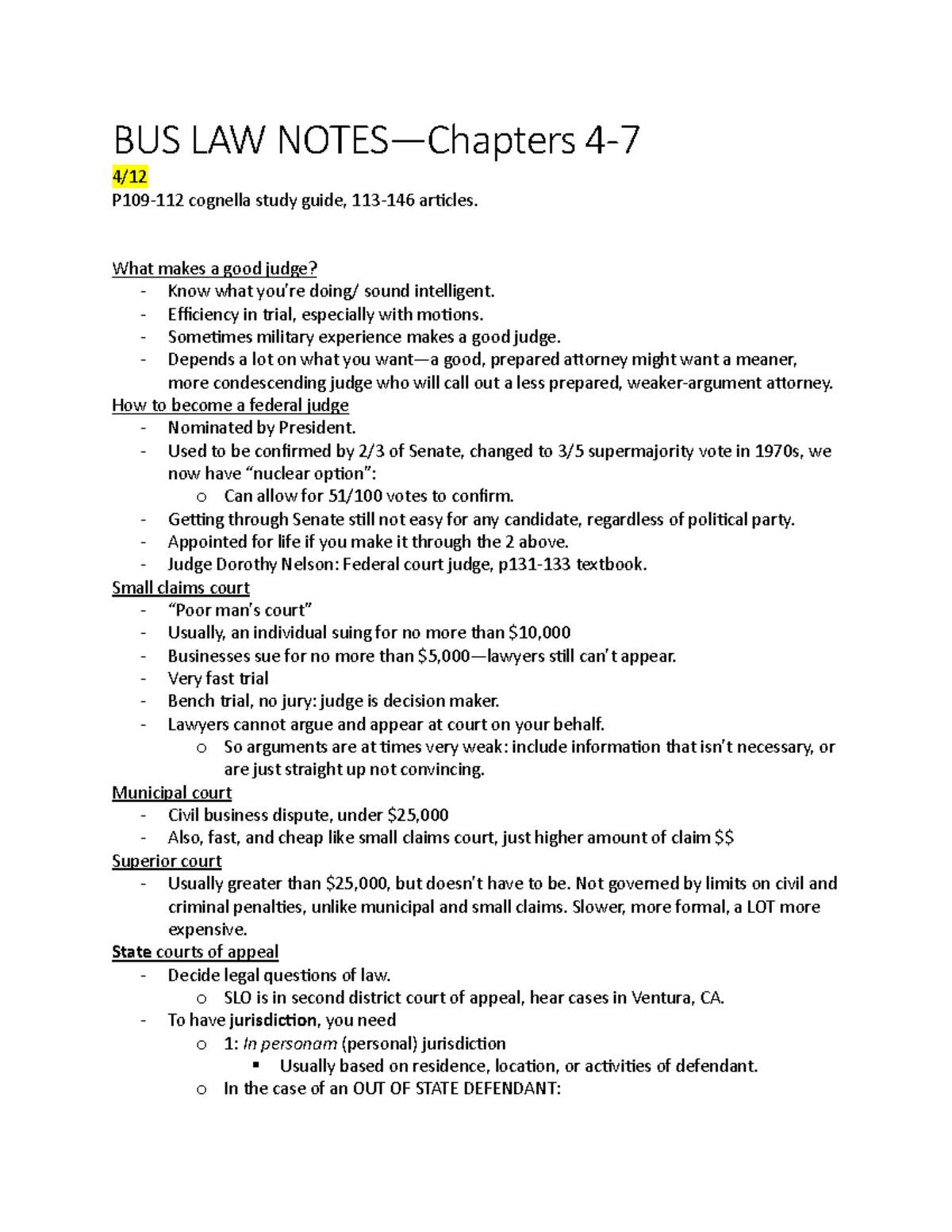 Buslawch 4-7 - Notes from Carr's textbook. - BUS LAW NOTES—Chapters 4 ...