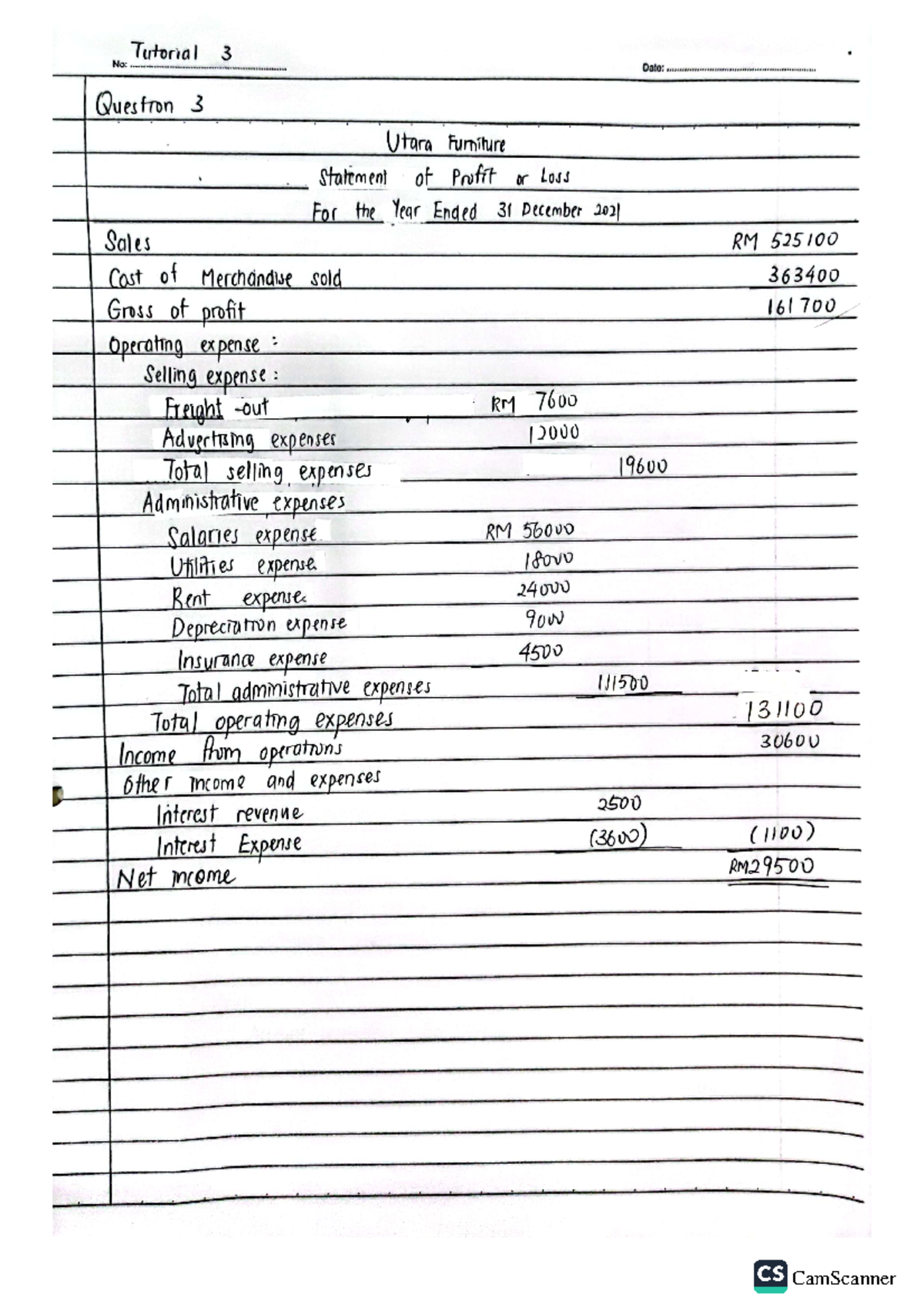 Tutorial 3 Q3,4 correction - Business Accounting - CamScanner ...