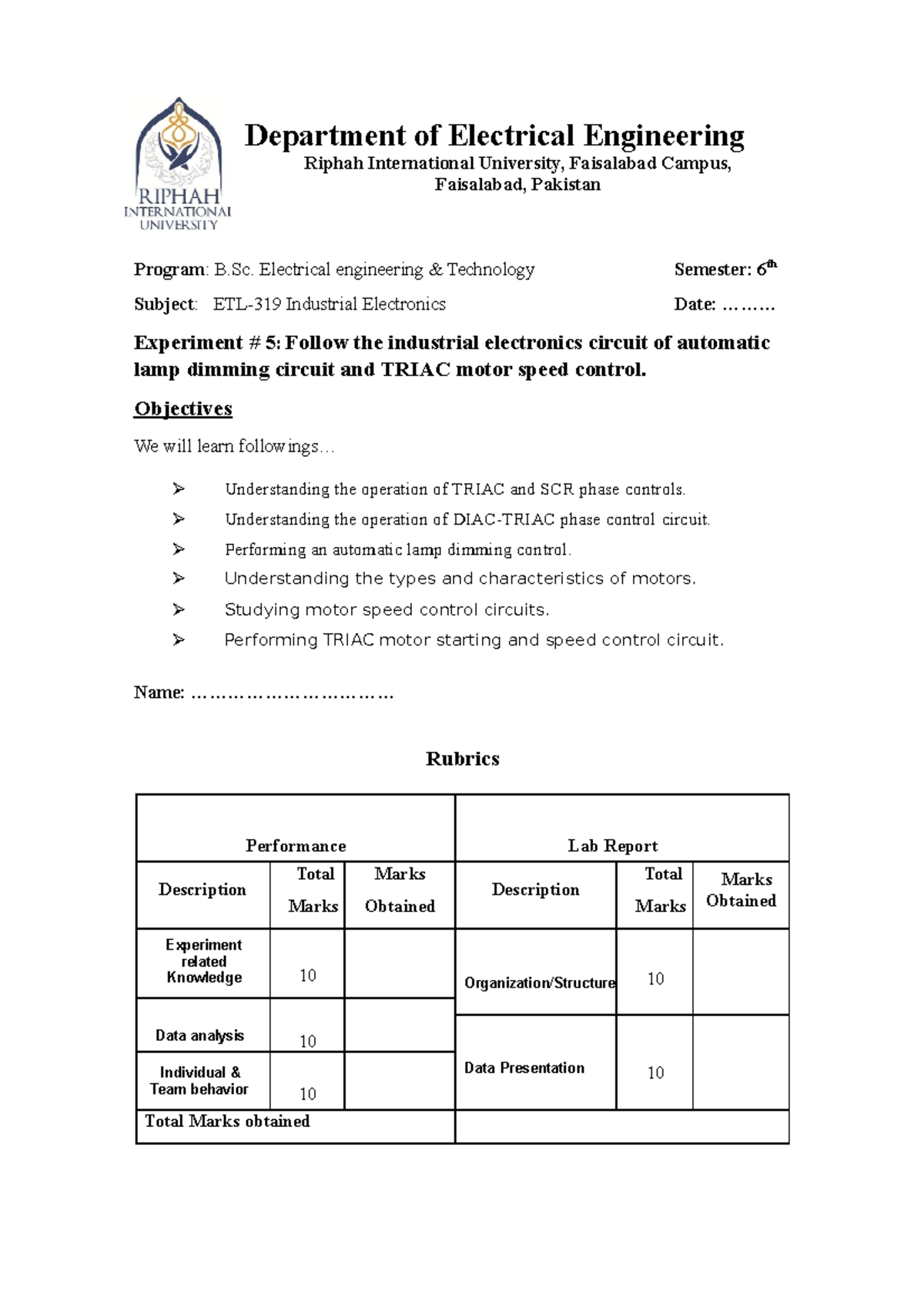 Exp no 5 - industrial electronic lab - Department of Electrical ...
