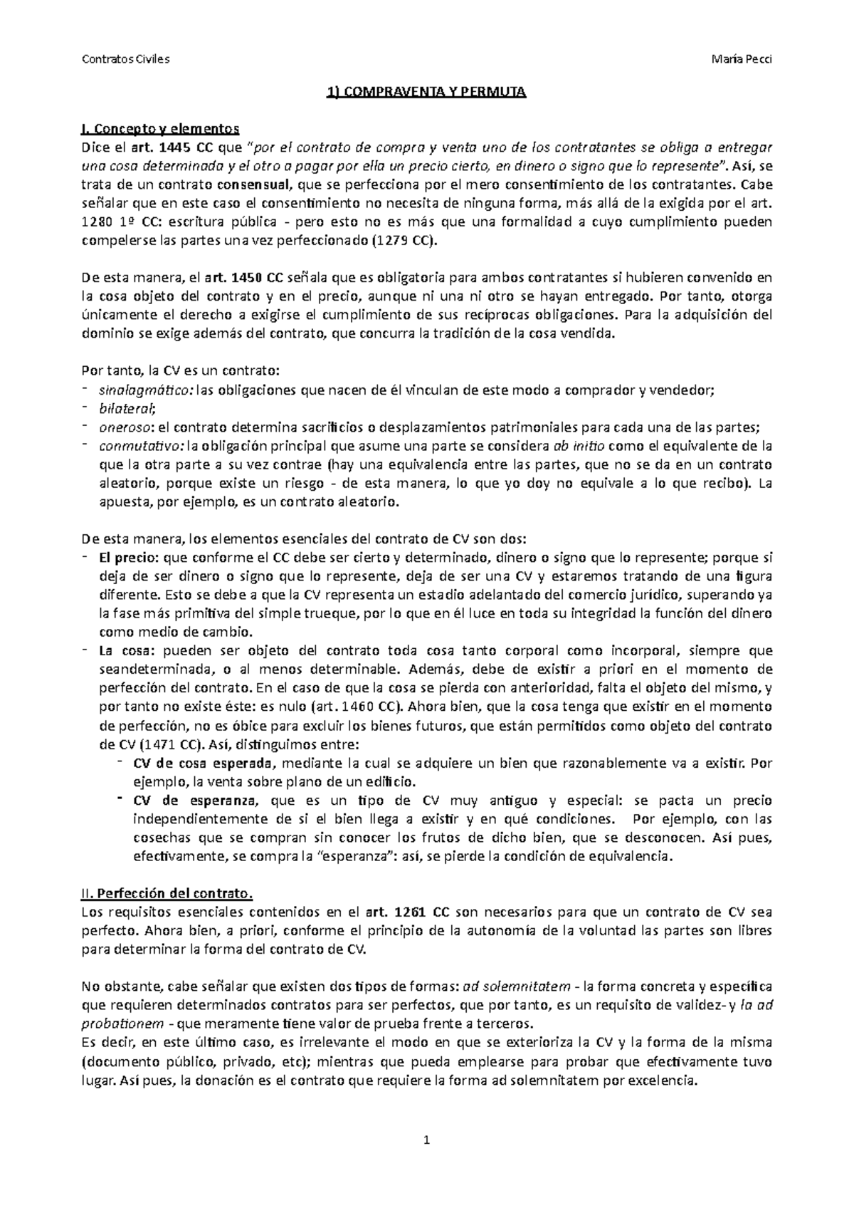 Contratos civiles apuntes Maria Pecci copia (3) - 1) COMPRAVENTA Y ...