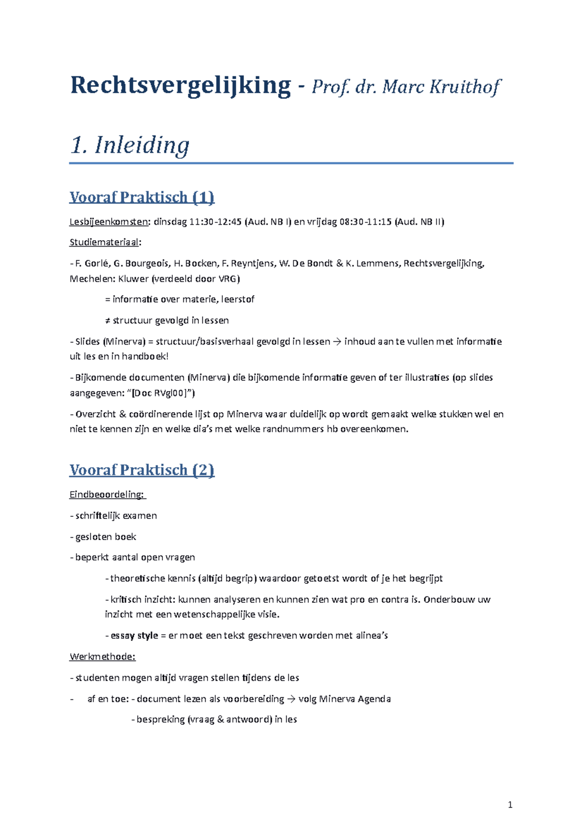 Rechtsvergelijking - dr. Marc Kruithof 1. Inleiding Vooraf Praktisch (1 ...