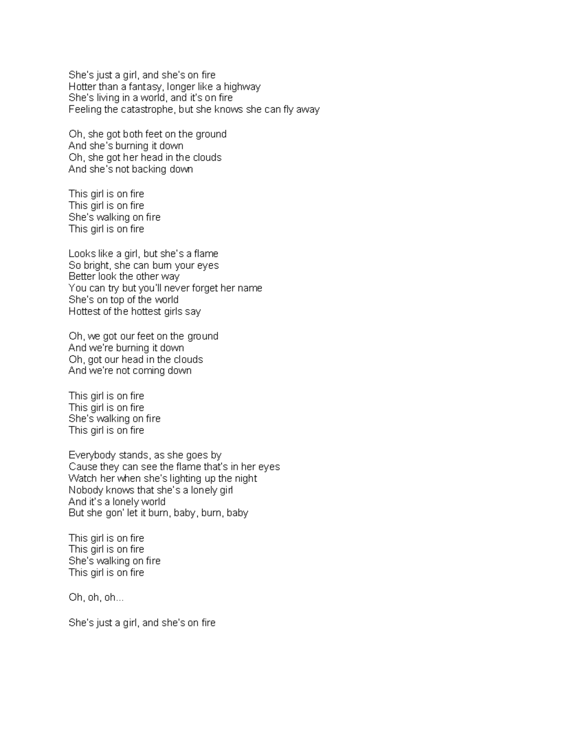 Girl on fire lyrics - asdsa - She’s just a girl, and she’s on fire ...