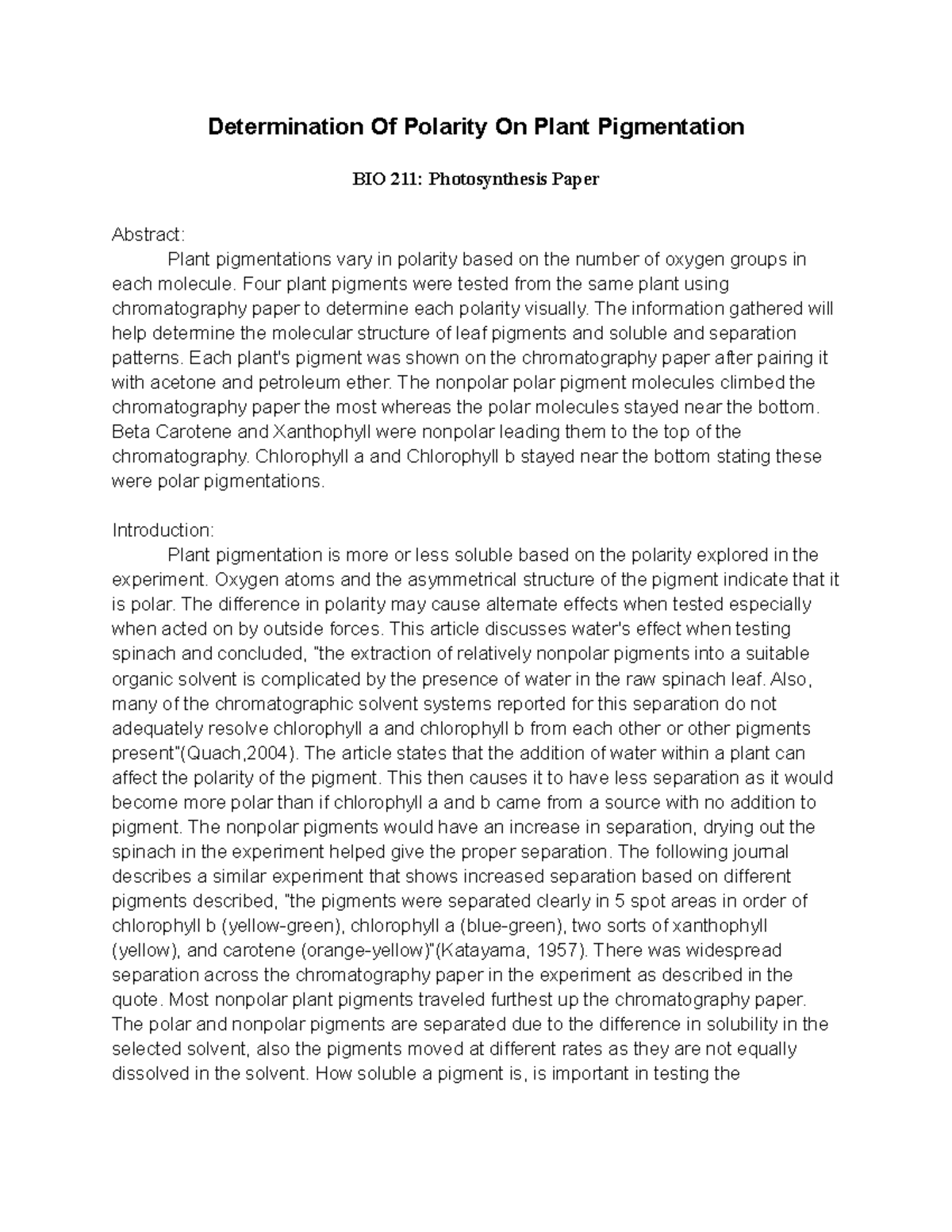 Scientific Paper - Determination Of Polarity On Plant Pigmentation BIO ...