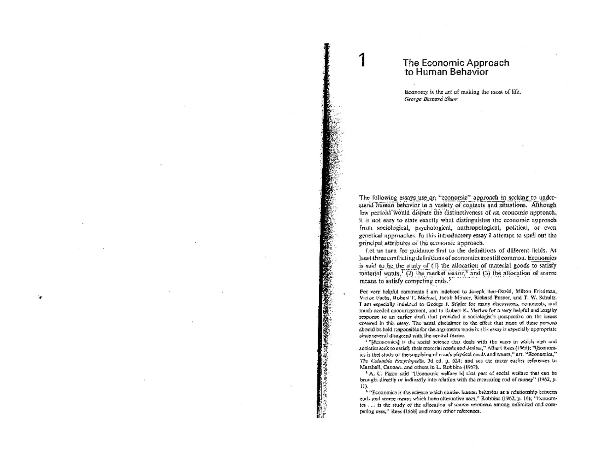 Becker the economic approach to human behavior - Econ 230 - Studocu