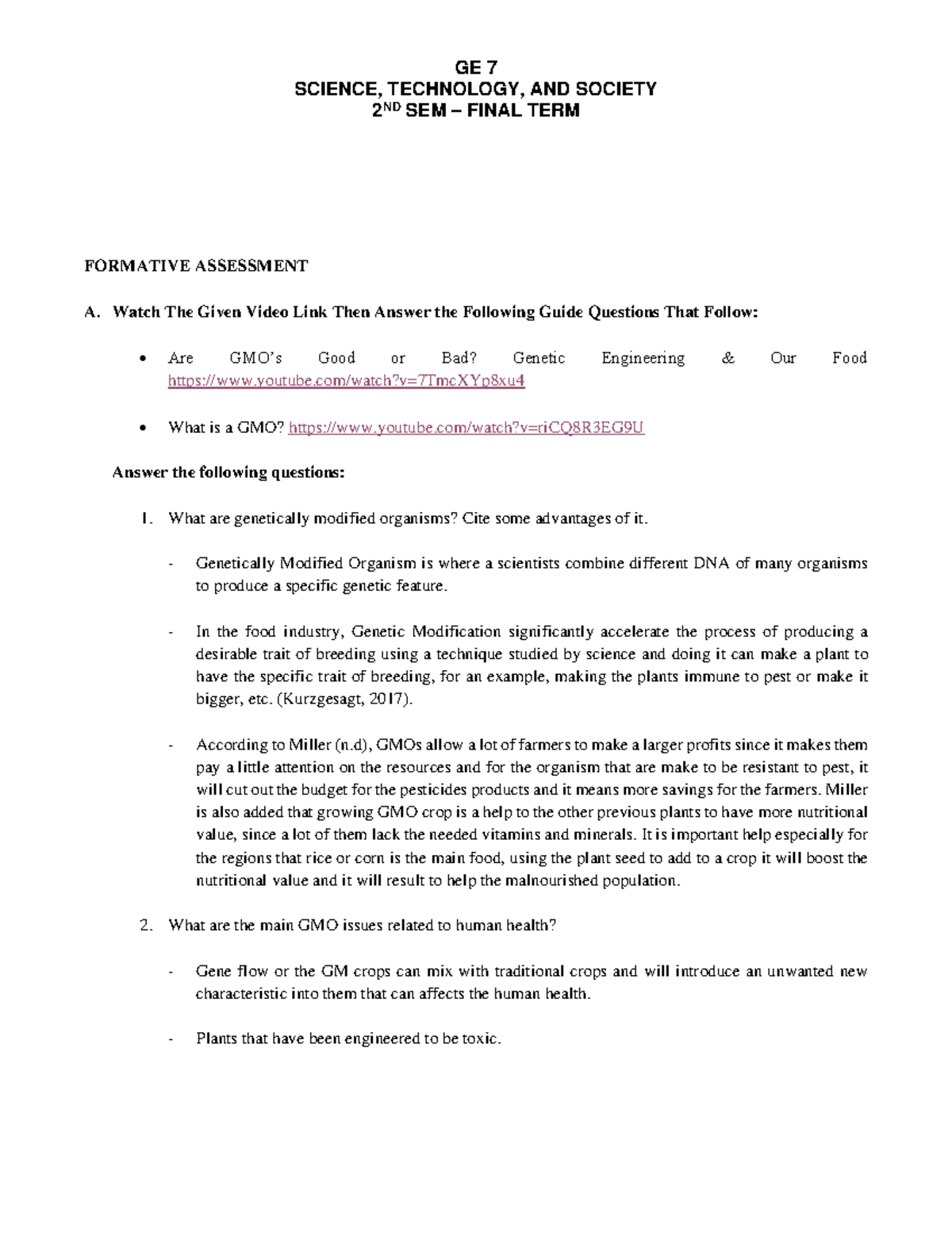 STS Formative- Assesment-( Great Genetic Debates, GMO) - SCIENCE ...