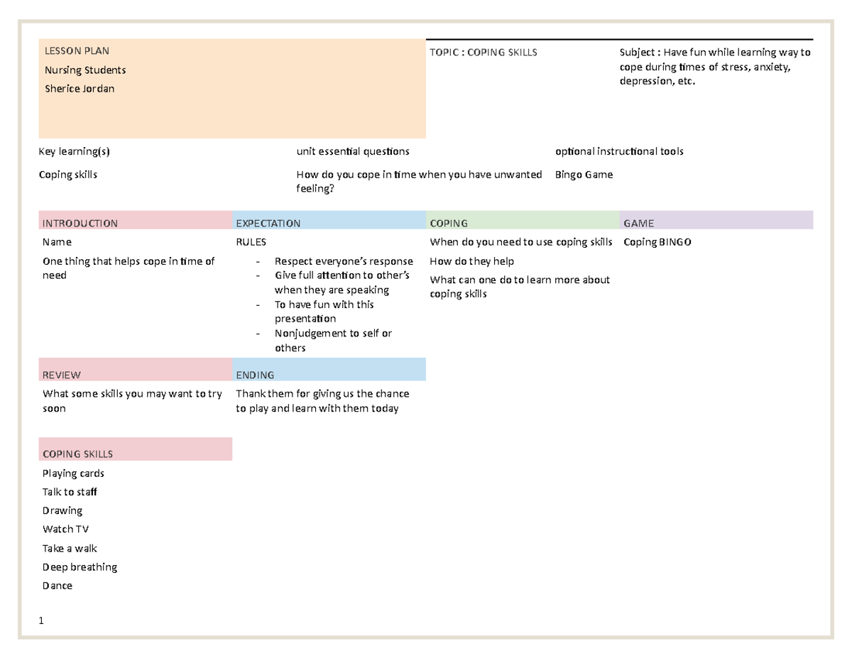 Lesson plan for group - LESSON PLAN Nursing Students Sherice Jordan ...