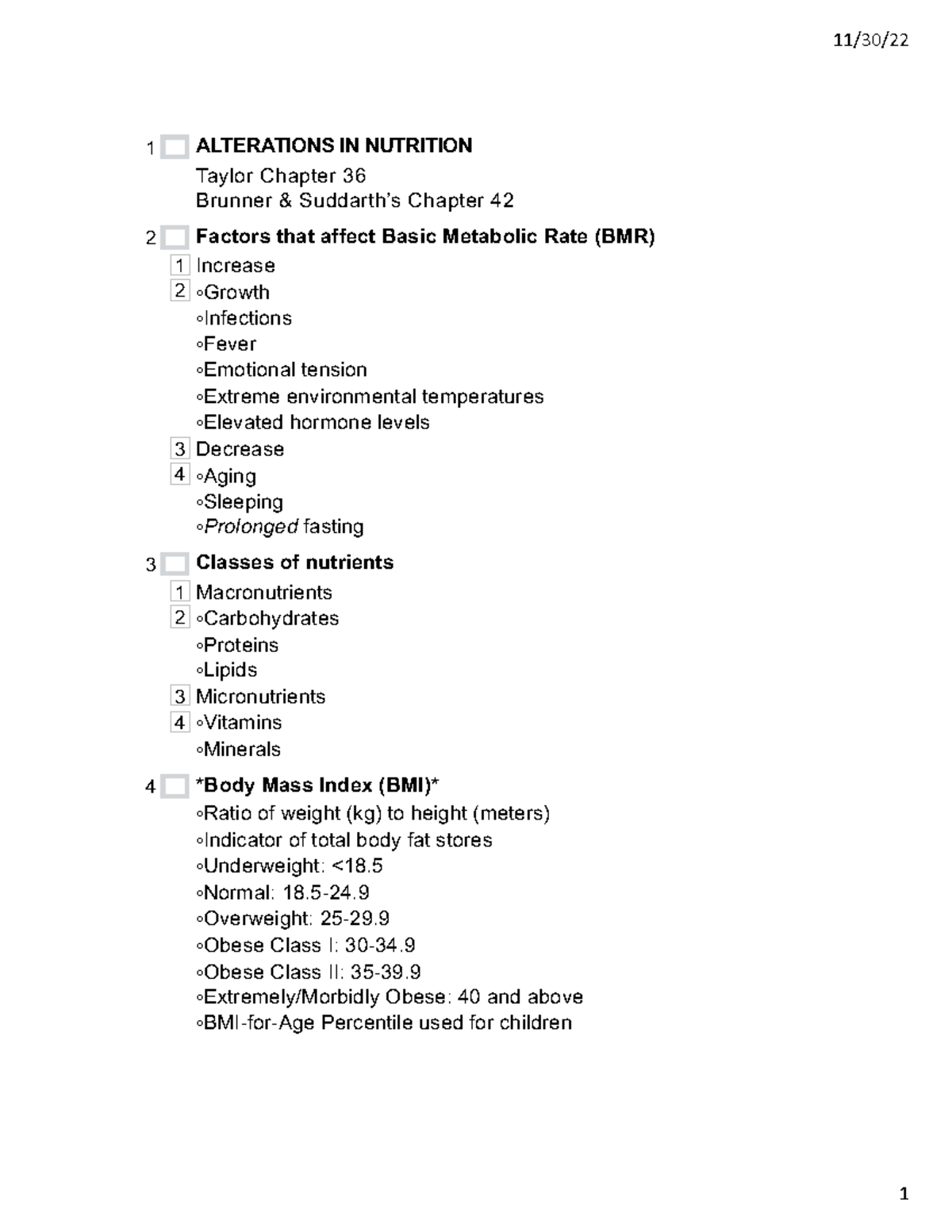 229 nutrit - 11/30/ 1 ALTERATIONS IN NUTRITION Taylor Chapter 36 ...
