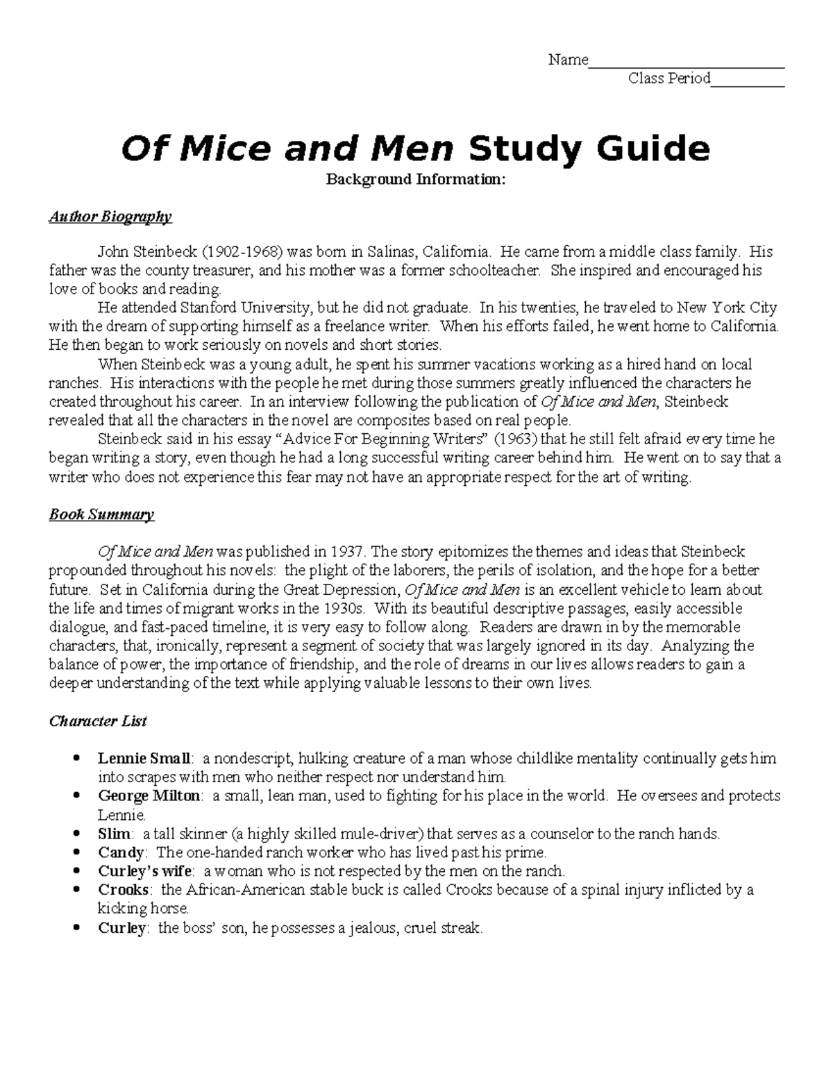 Mice Study Ques - Name________________________ Class Period_________ Of ...