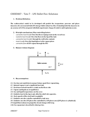 CHEE3007 Paper tutorial 6 ans - CHEE Process Modelling and Dynamics Tutorial Week 6 ANSWERS ...