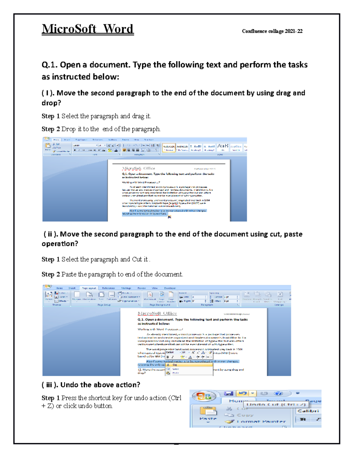 MS Office - Computer network notes - Q. Open a document. Type the ...