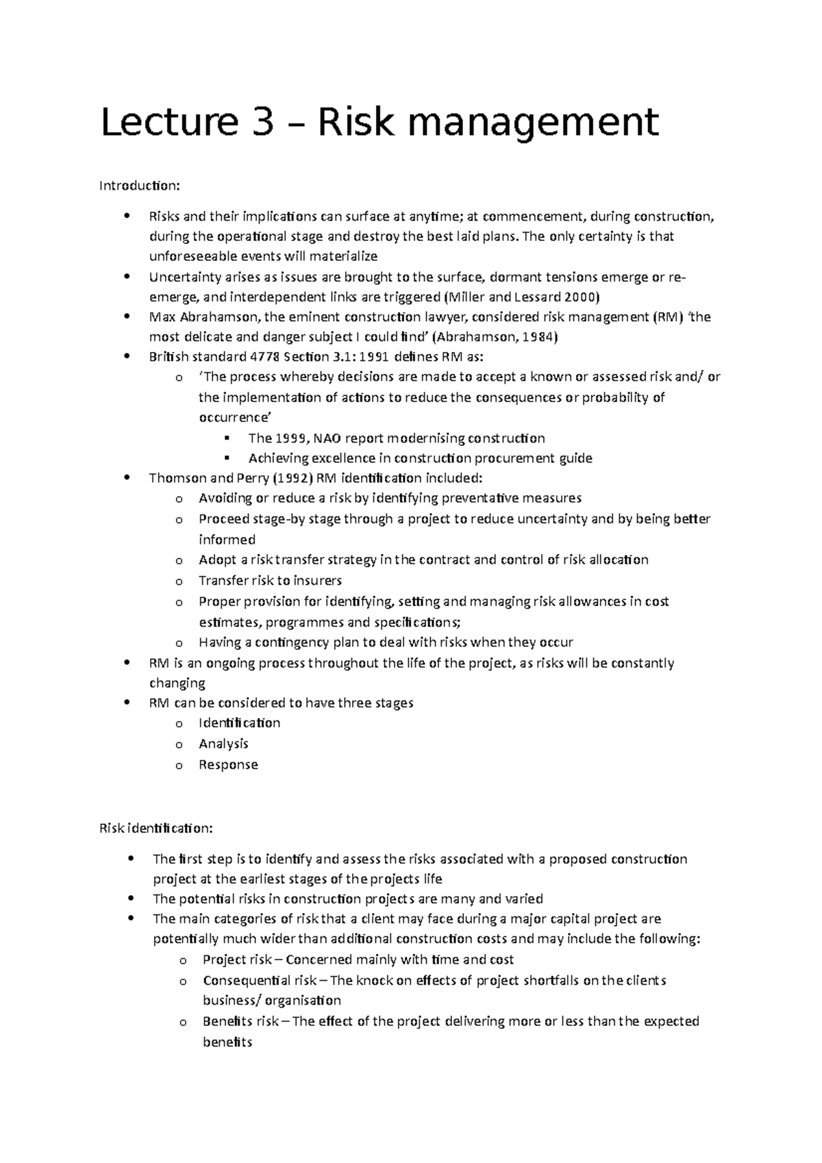 Lecture 3 - Risk - Lecture 3 – Risk management Introduction: Risks and ...
