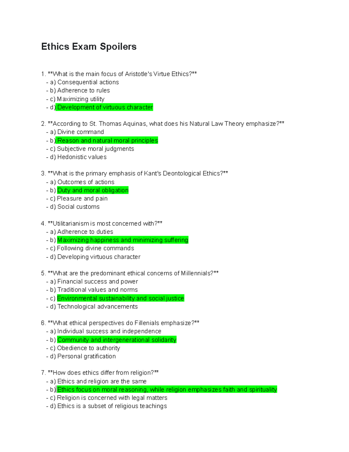 Ethics-Exam-Spoilers - Ethics Exam Spoilers What is the main focus of ...