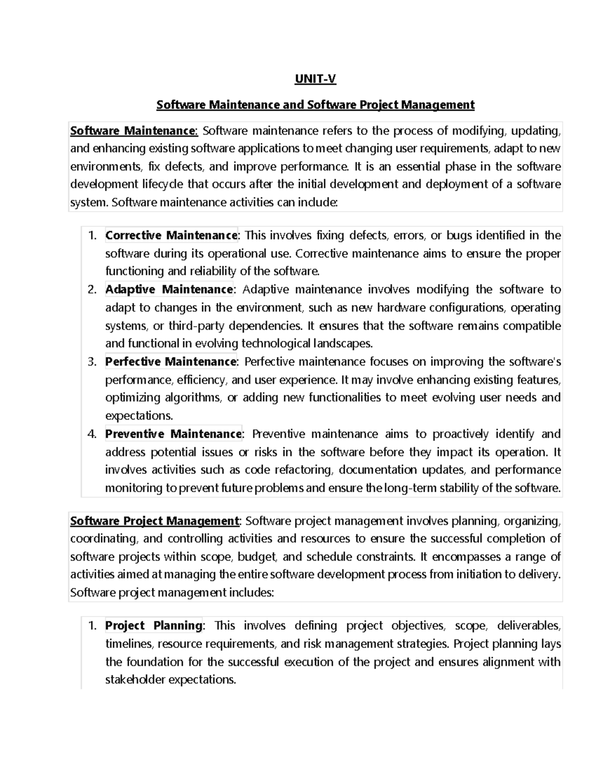 Software engineering unit 5 - UNIT-V Software Maintenance and Software Project Management ...