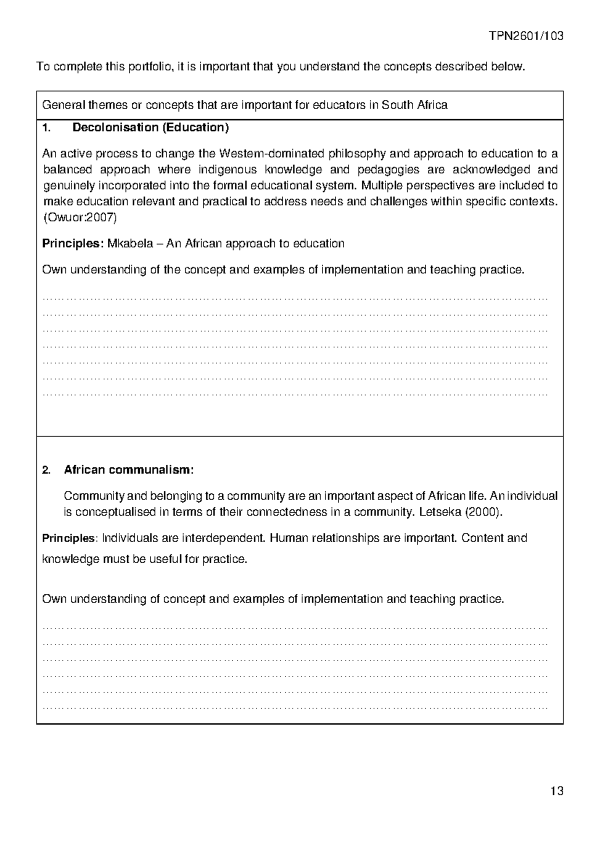 Split PDFFile 13 to 36 - Teaching practices - TPN2601/ To complete this ...