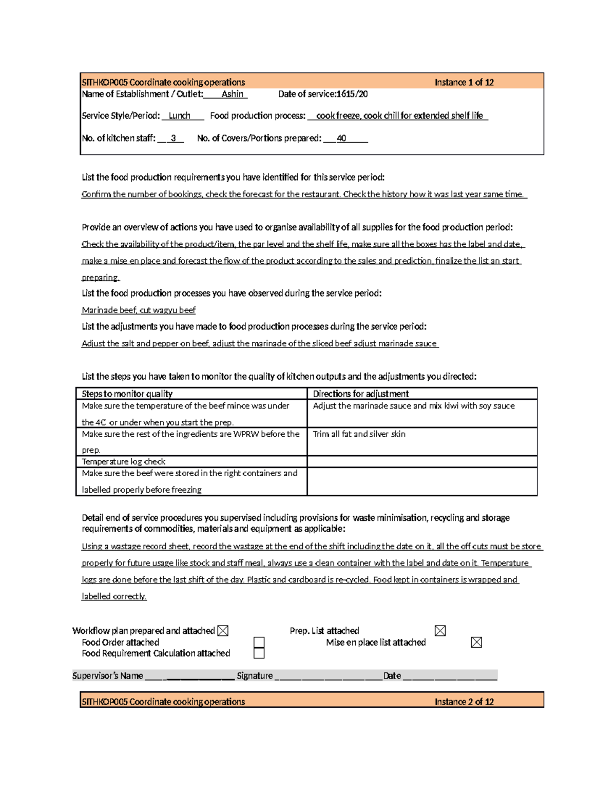 Sithkop 005 Coordinate cooking operations Instance 1 of 12 - SITHKOP005 ...